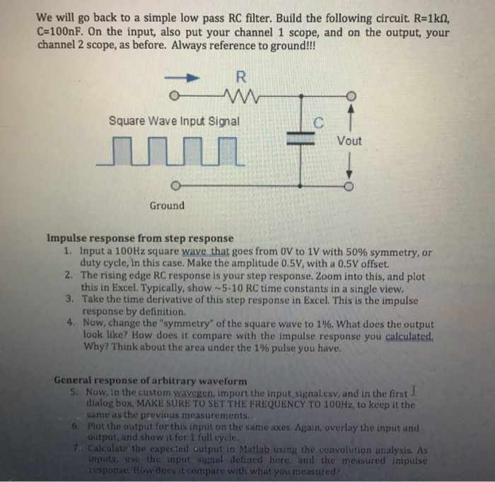Solved We will go back to a simple low pass RC filter. Build | Chegg.com