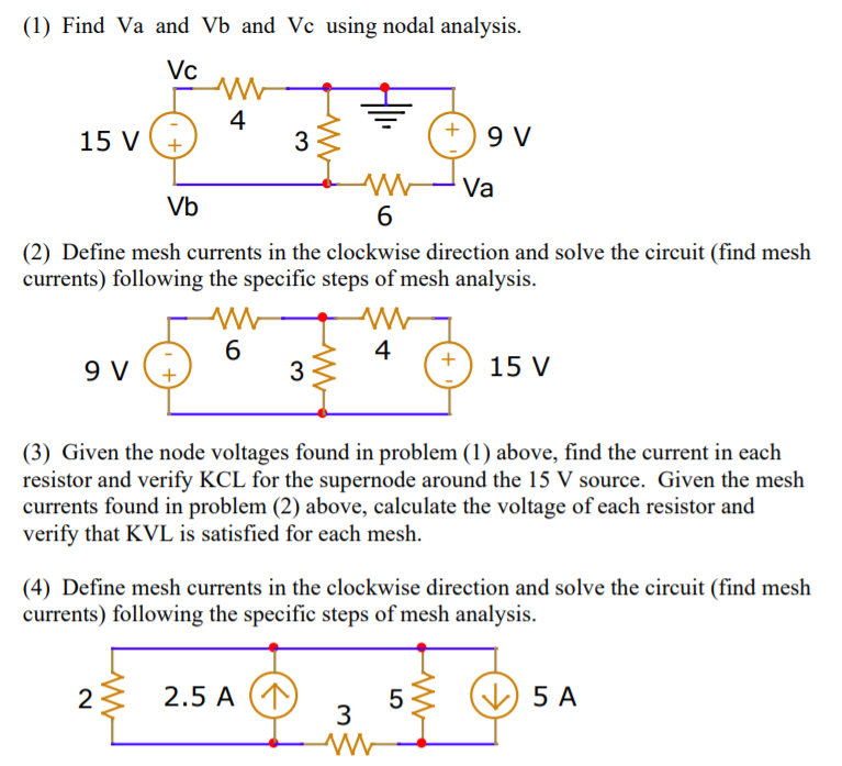 Solved (1) Find Va and Vb and Vc using nodal analysis. Vc w | Chegg.com
