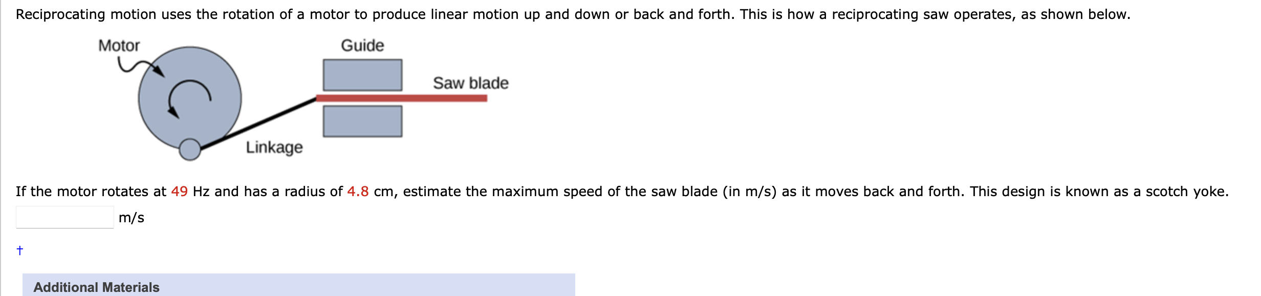 Solved Reciprocating motion uses the rotation of a motor to | Chegg.com