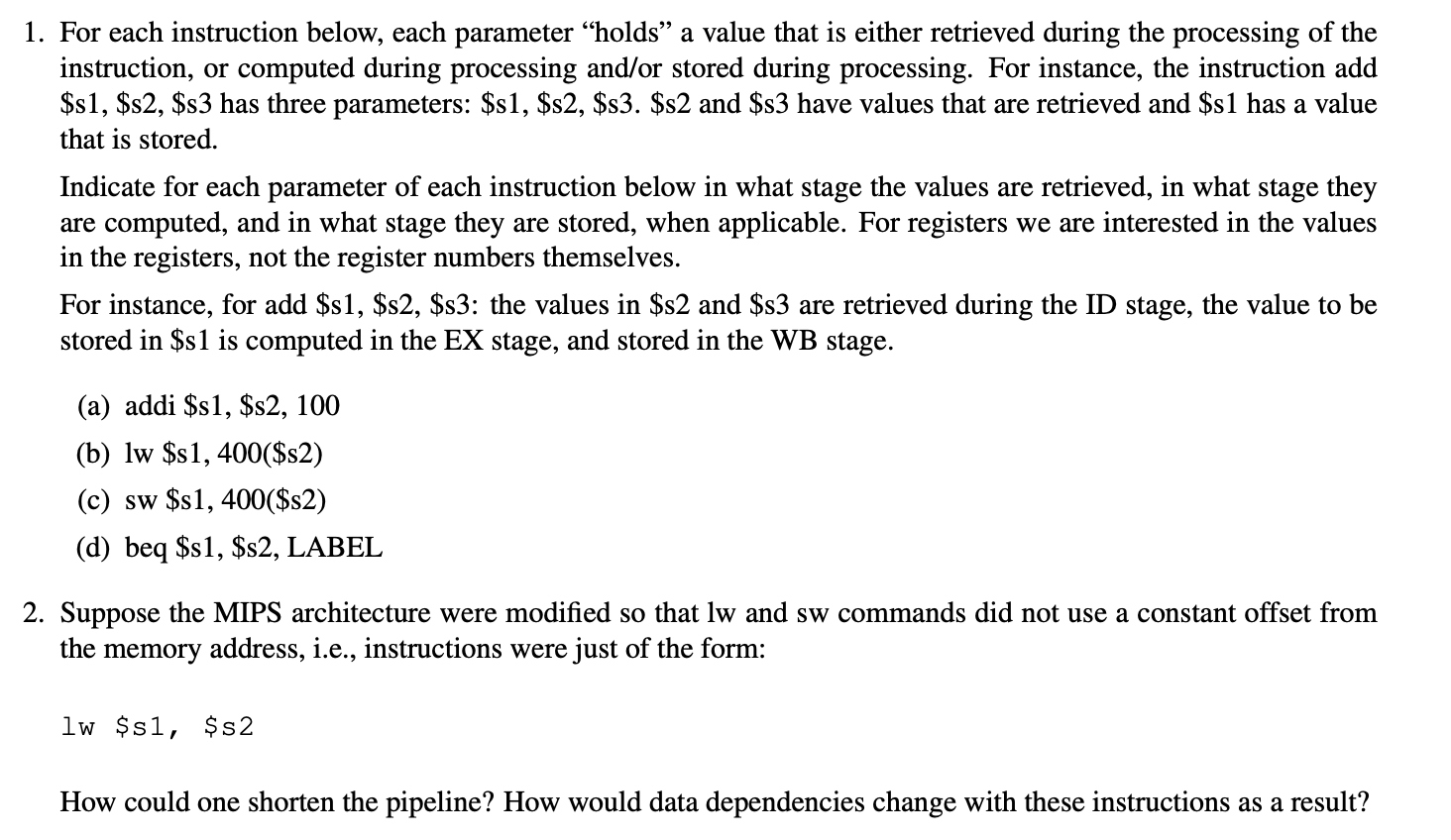 Solved 1. For each instruction below, each parameter "holds" | Chegg.com
