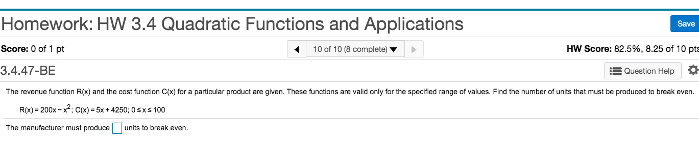 Solved Homework: HW 3.4 Quadratic Functions and Applications | Chegg.com