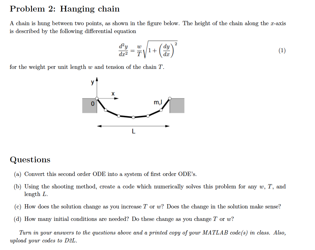 Problem 2: Hanging chain A chain is hung between two | Chegg.com