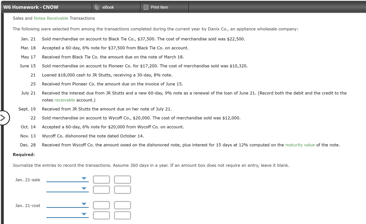 Solved W6 Homework - CNOW eBook Print Item Sales and Notes | Chegg.com