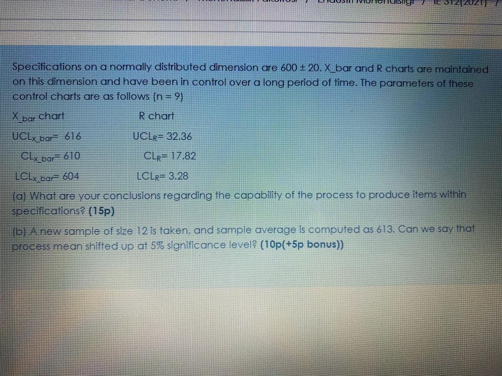 Solved Specifications on a normally distributed dimension | Chegg.com
