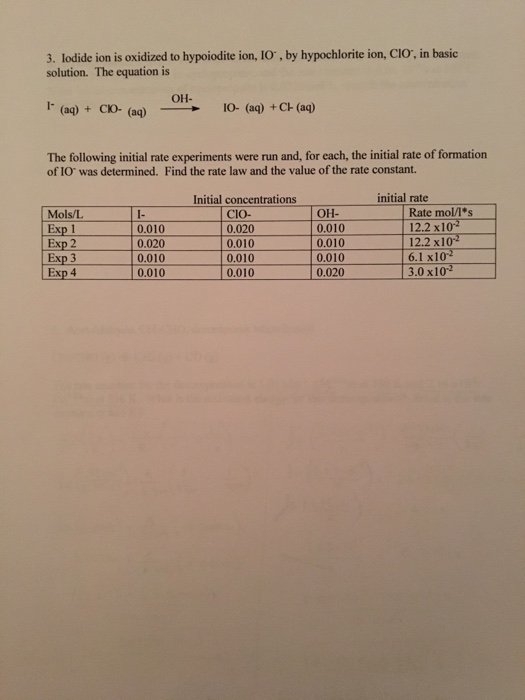 Solved Iodide ion is oxidized to hypoiodite ion, IO^-, by | Chegg.com