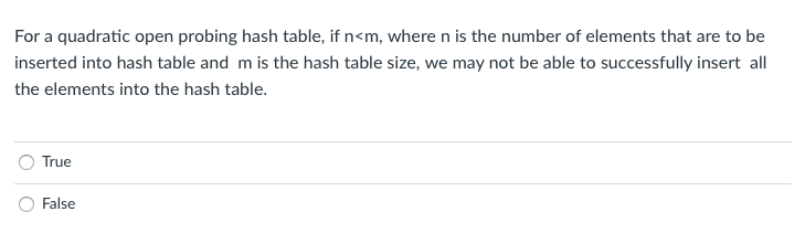 Solved For a quadratic open probing hash table, if n | Chegg.com