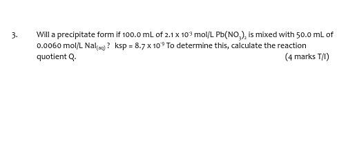 Solved Will a precipitate form if 100.0 mL of 2.1×10−3 | Chegg.com