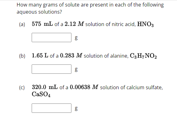 Solved How many grams of solute are present in each of the | Chegg.com