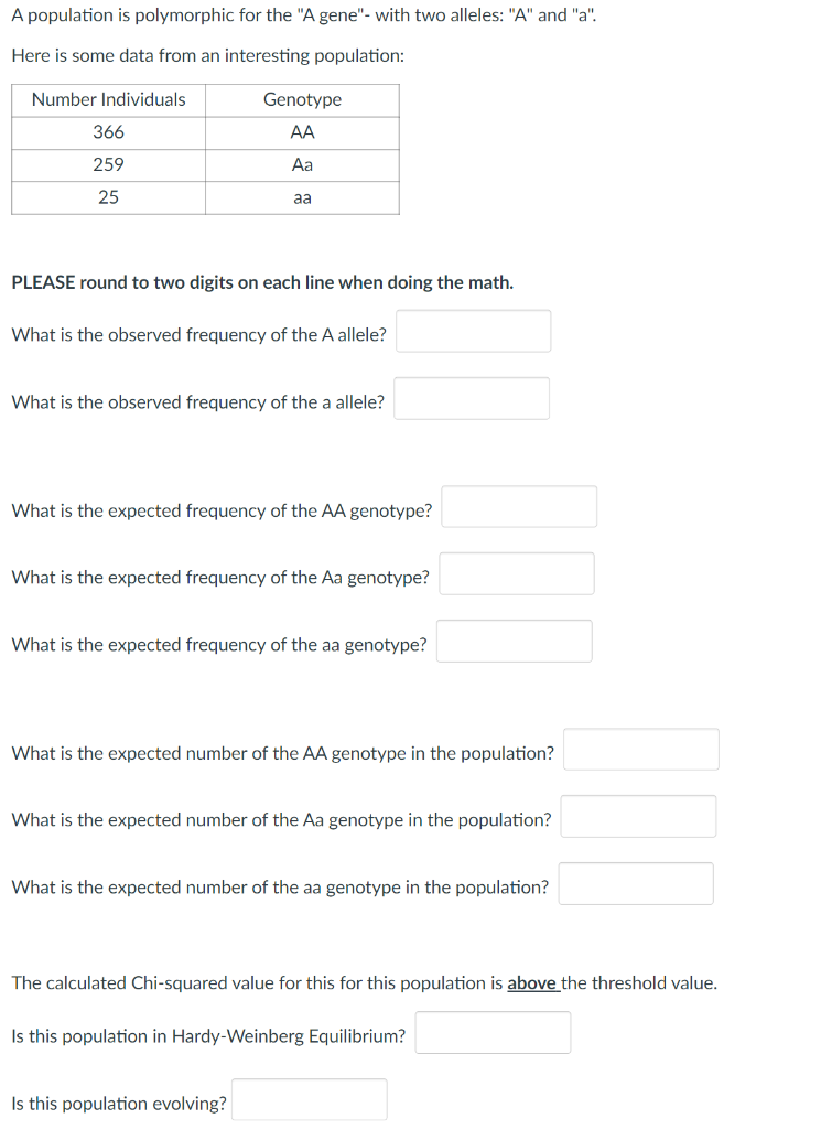 Solved A Population Is Polymorphic For The A Gene With 0207
