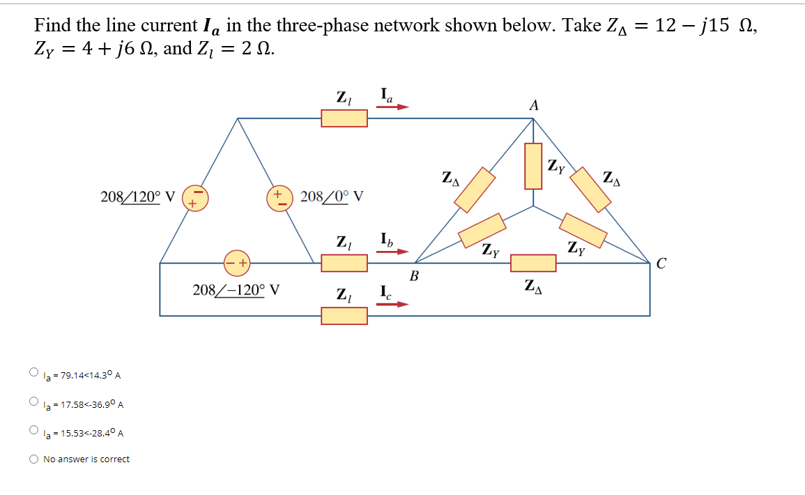 Solved Find the line current Ia in the three-phase network | Chegg.com