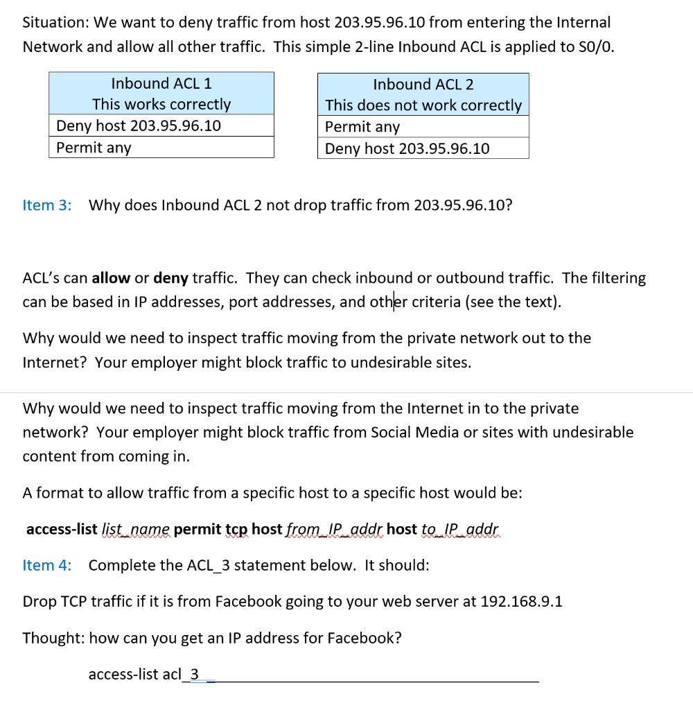 Solved Situation: We want to deny traffic from host | Chegg.com