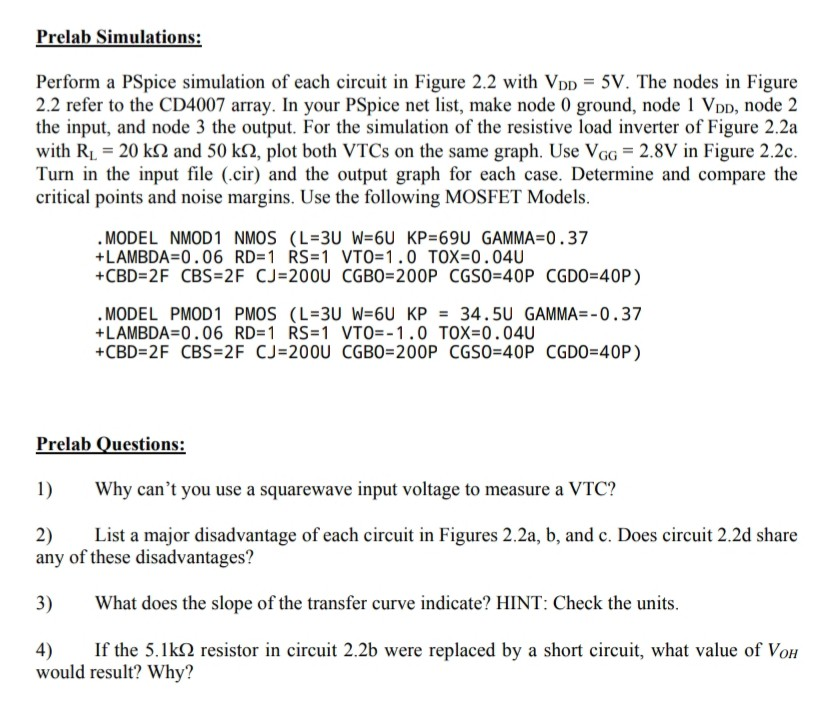 Solved Prelab Simulations: Perform a PSpice simulation of | Chegg.com