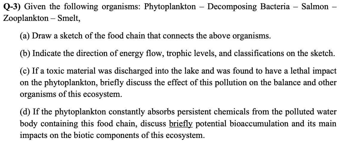 Solved Q-3) Given the following organisms: Phytoplankton - | Chegg.com