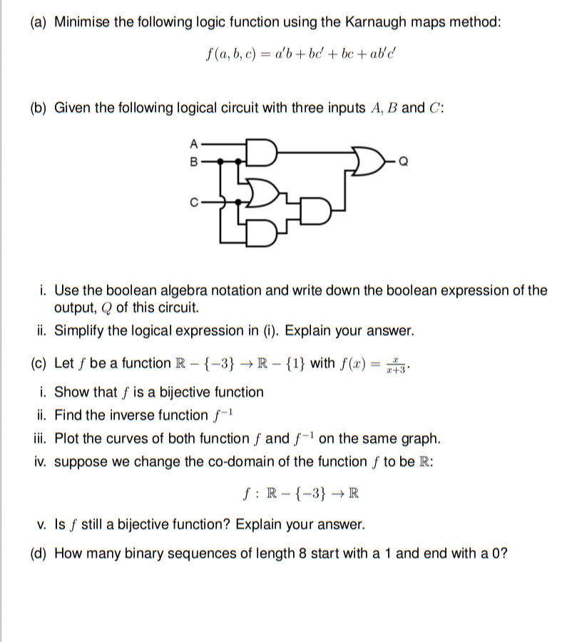 (a) Minimise the following logic function using the | Chegg.com
