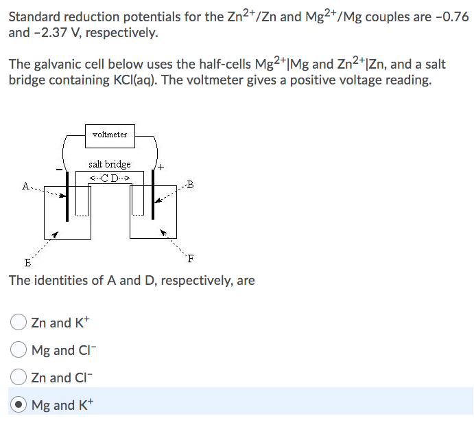 Solved Standard reduction potentials for the Zn2+/Zn and | Chegg.com