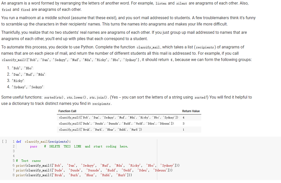 Solved An anagram is a word formed by rearranging the | Chegg.com