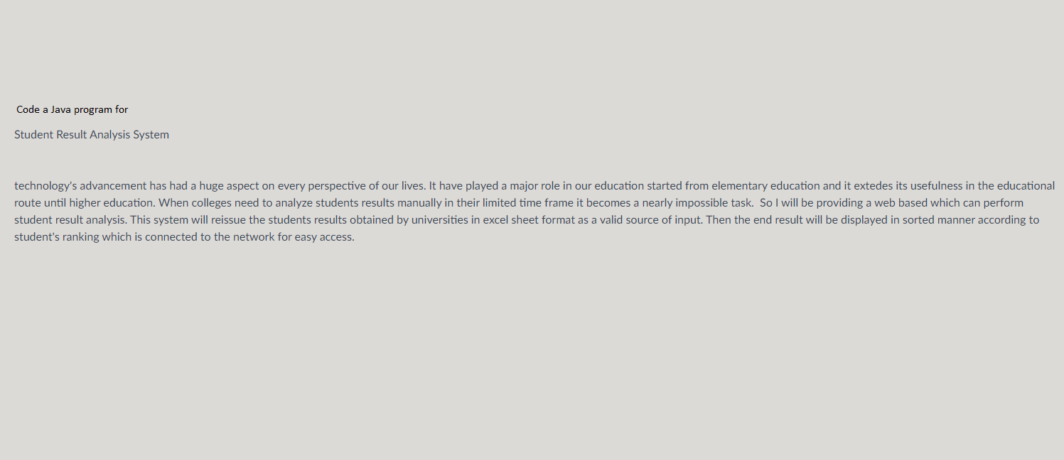 Solved Code a Java program for Student Result Analysis | Chegg.com