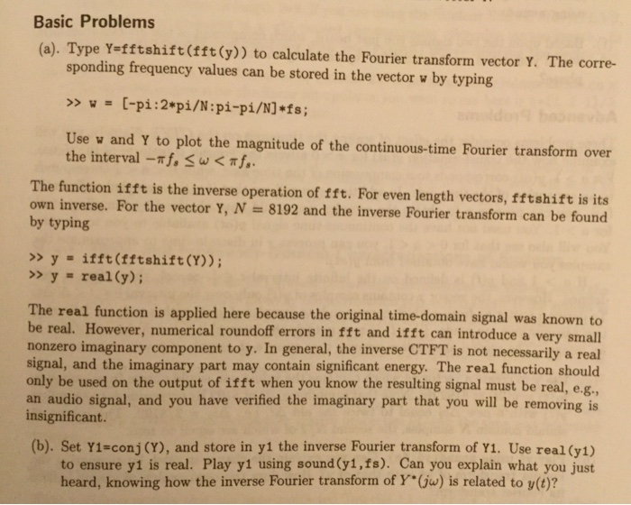 Solved Basic Problems (a). Type Y=fftshift (fft (y)) to | Chegg.com