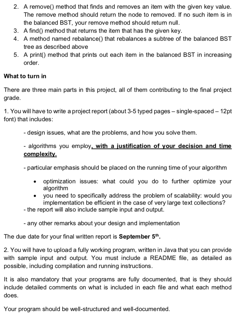 Solved Your task is to implement a balanced BST. You may | Chegg.com