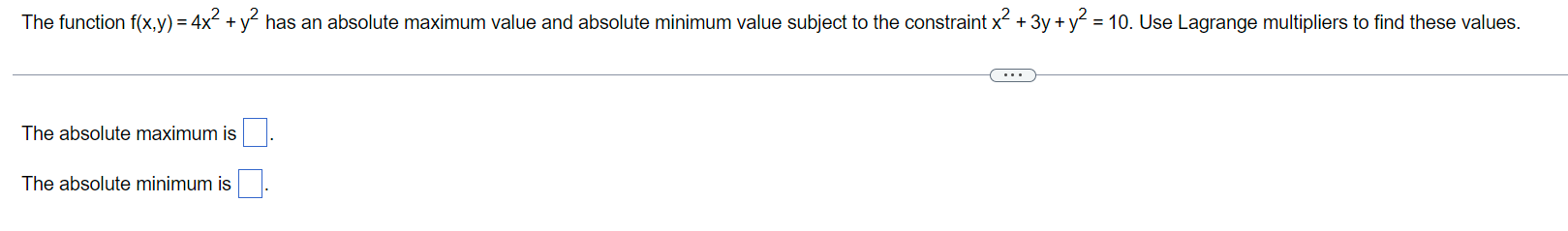 Solved The function f(x,y)=4x2+y2 has an absolute maximum | Chegg.com