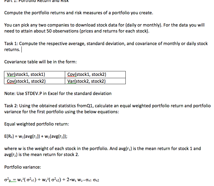 Part 1! PULIUNU Returli allu RISK Compute the | Chegg.com