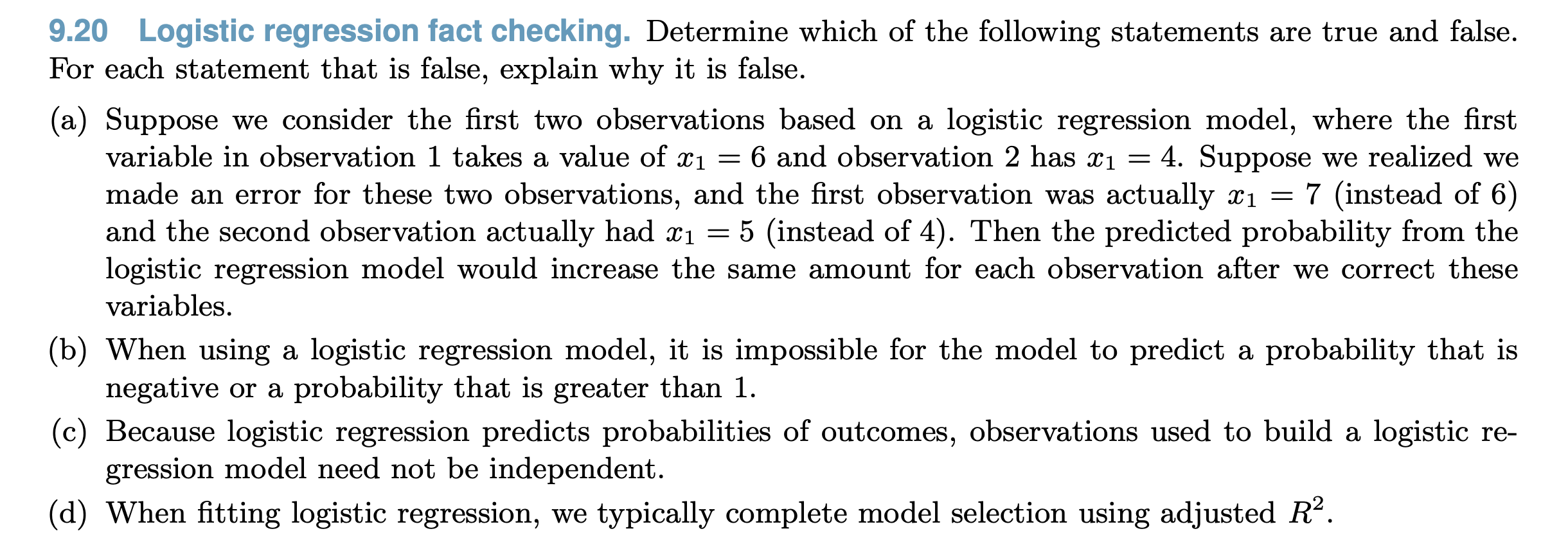 9.20 Logistic regression fact checking. Determine | Chegg.com