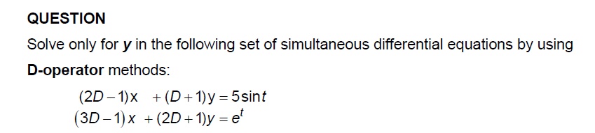 Solved QUESTION Solve only for y in the following set of | Chegg.com