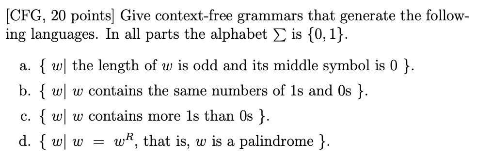 Solved CFG, 20 points] Give context-free grammars that | Chegg.com