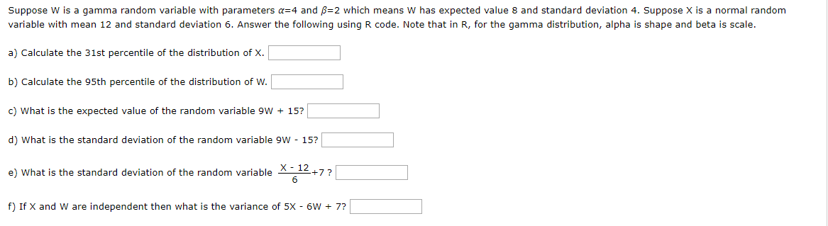 Solved Suppose w is a gamma random variable with parameters | Chegg.com
