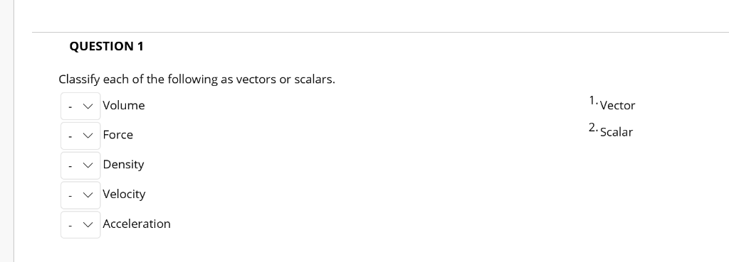 Solved QUESTION 1 Classify each of the following as vectors | Chegg.com