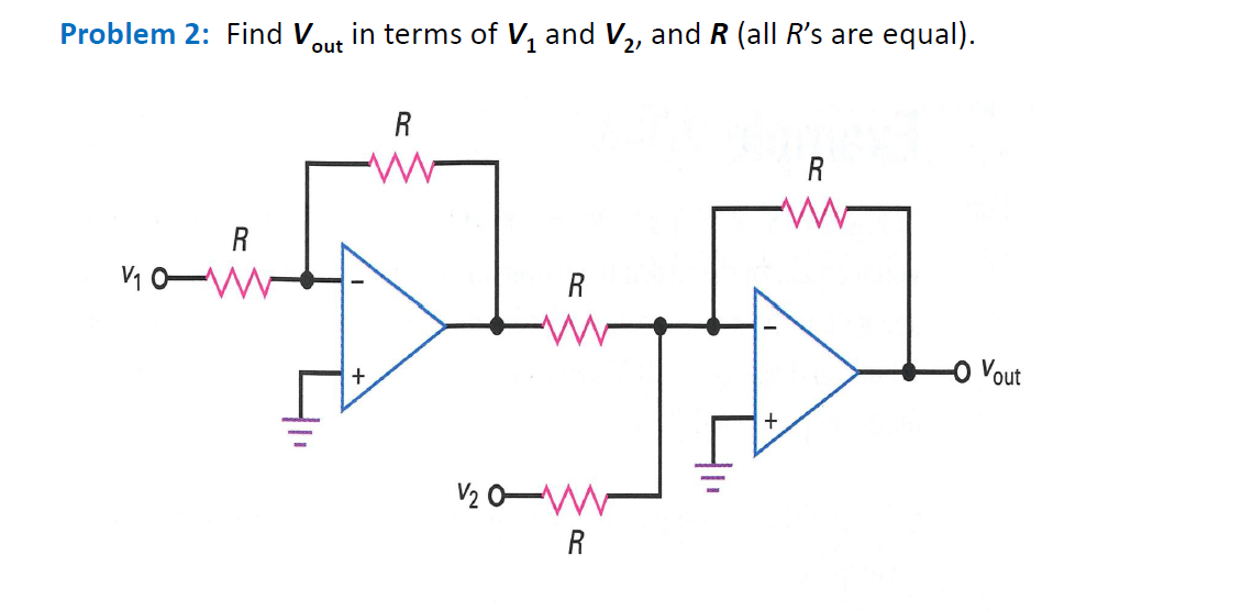 Solved Find vout in terms of v1, v2, and R (all equal). | Chegg.com