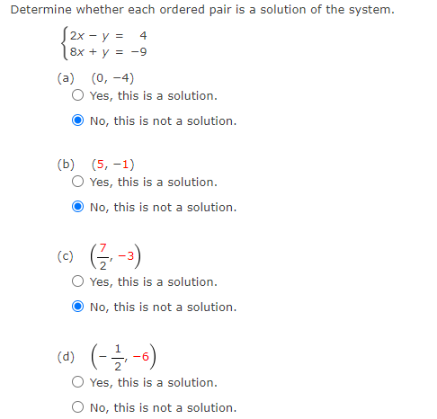 Solved Determine whether each ordered pair is a solution of | Chegg.com