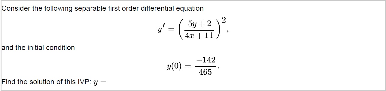 Solved Consider The Following Separable First Order