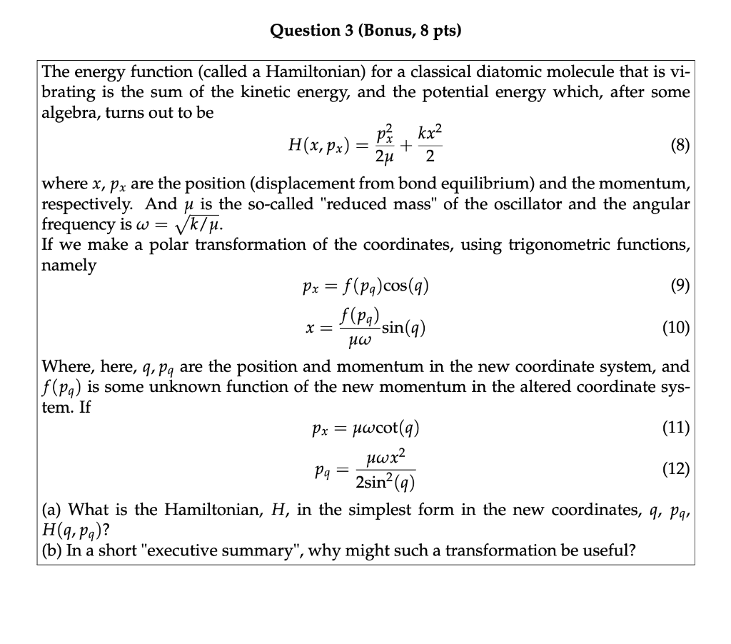 Solved The energy function (called a Hamiltonian) for a | Chegg.com