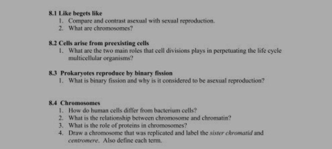 Solved 8.1 Like begets like 1. Compare and contrast asexual | Chegg.com