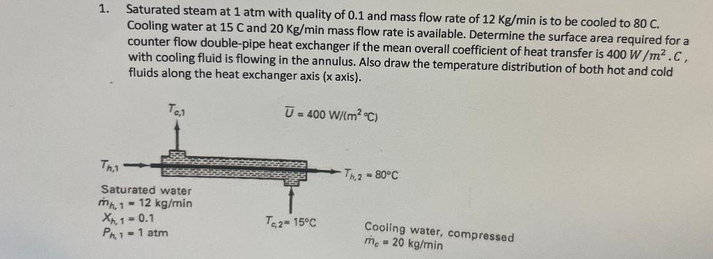 Solved 1. Saturated steam at 1 atm with quality of 0.1 and | Chegg.com