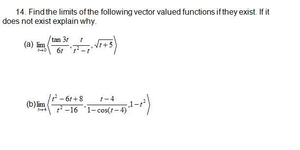 Solved 14. Find the limits of the following vector valued | Chegg.com