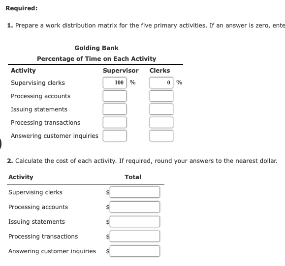 Solved Required: 1. Prepare a work distribution matrix for | Chegg.com