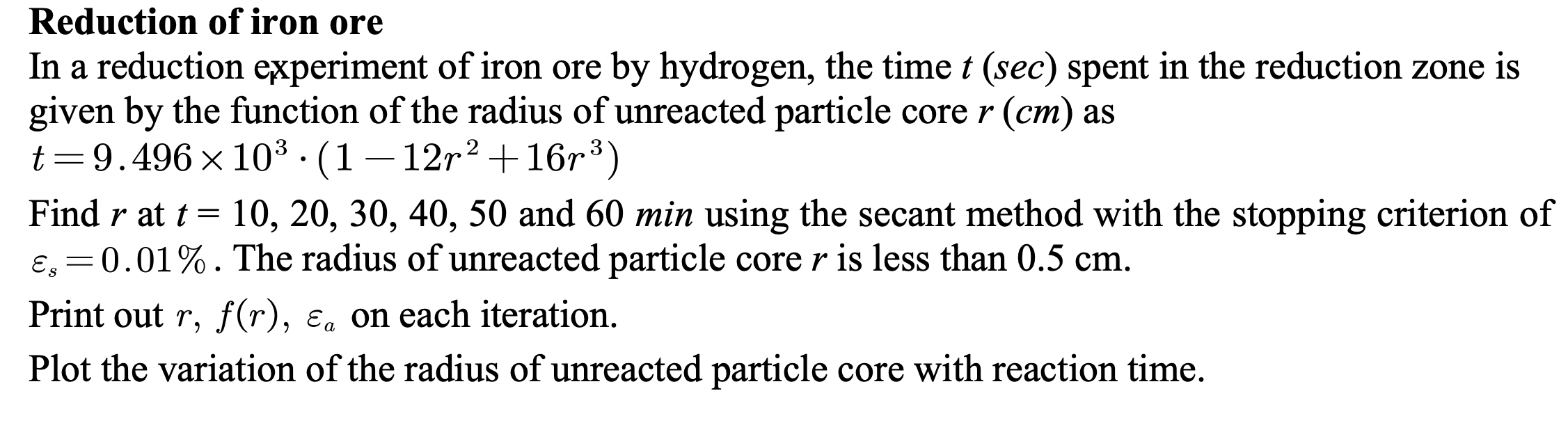 Reduction Of Iron Ore In A Reduction Experiment Of