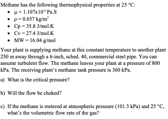 Solved Methane has the following thermophysical properties | Chegg.com