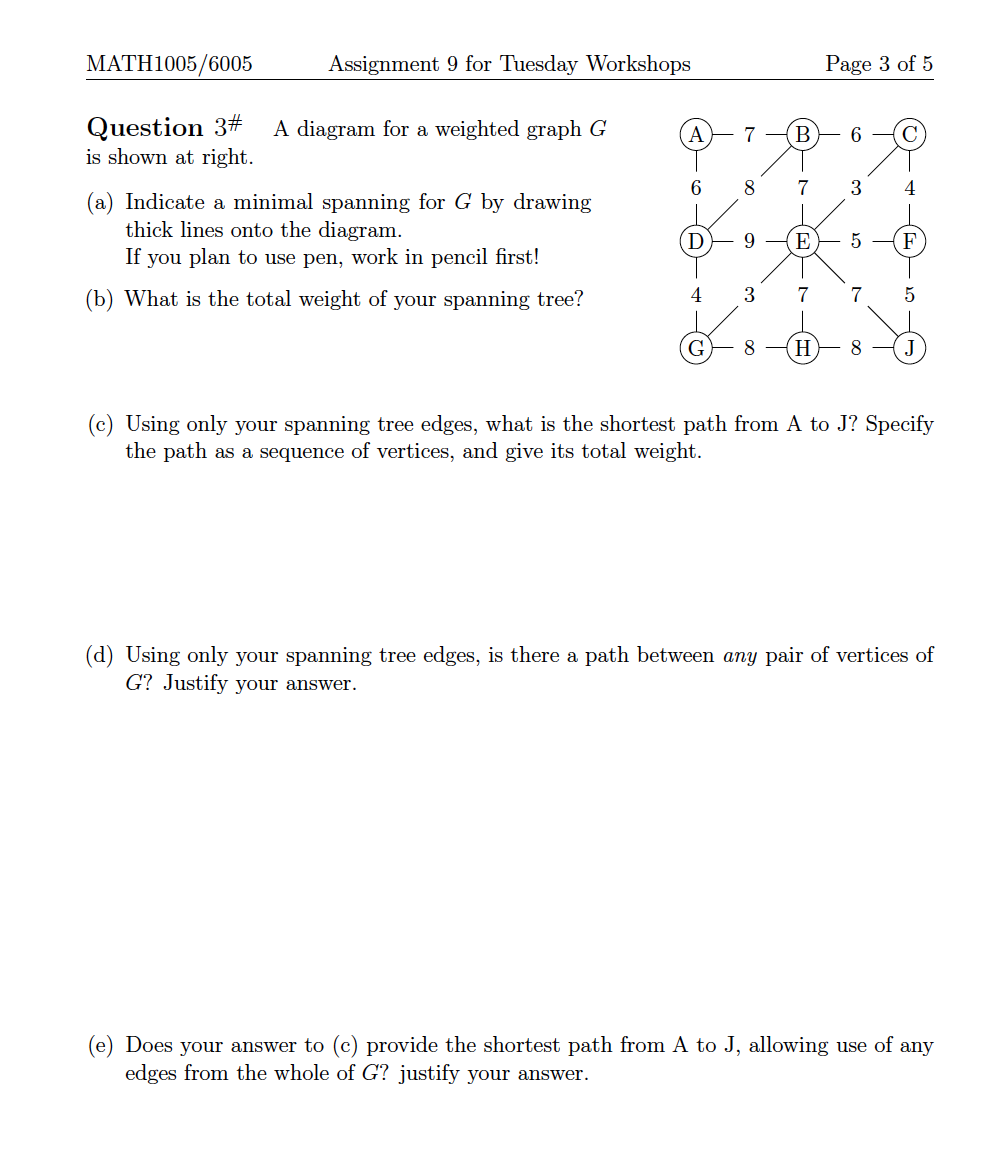 Solved Question 3\# A diagram for a weighted graph G is | Chegg.com