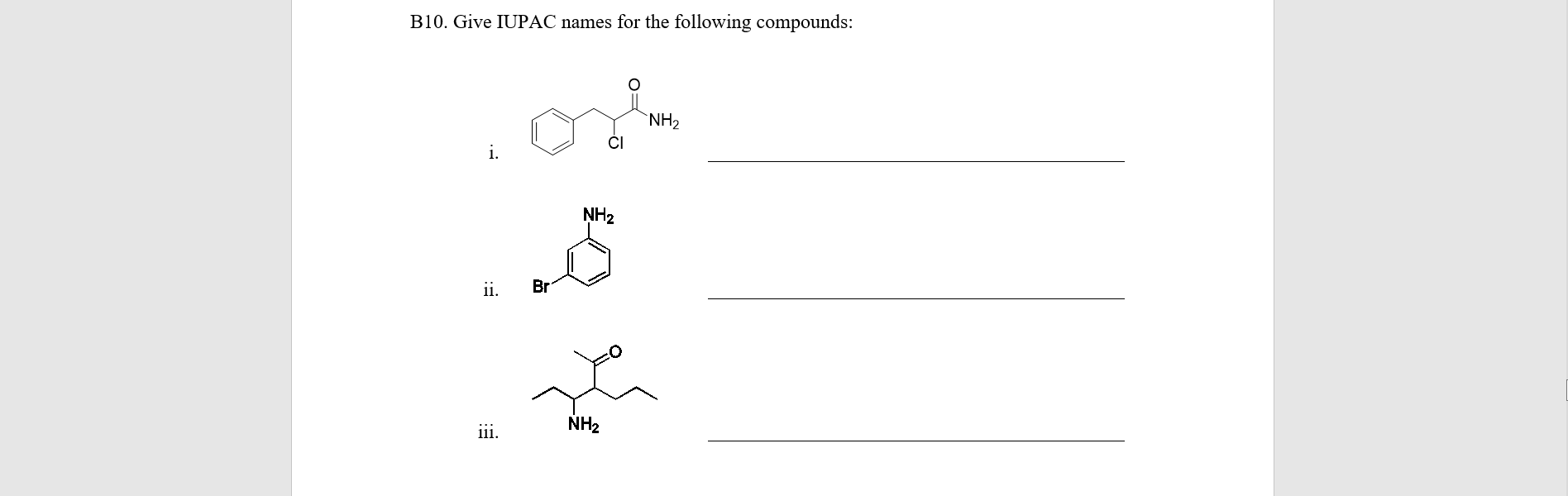 Solved B10. Give IUPAC names for the following compounds: Cา | Chegg.com