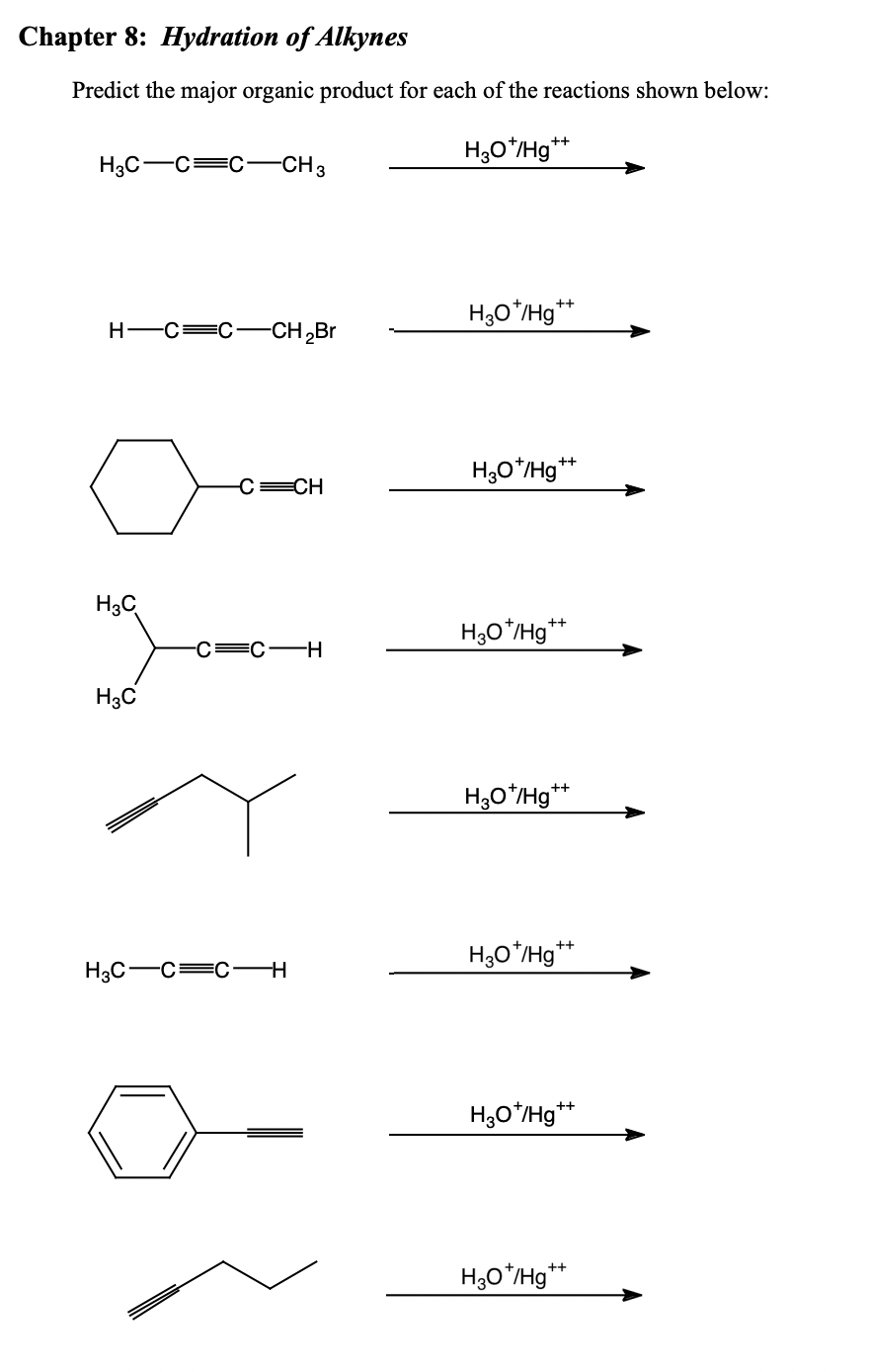 Solved Chapter 8: Hydration of Alkynes Predict the major | Chegg.com