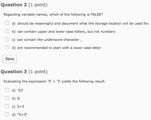 Solved Question 2 1 Point Regarding Variable Names Which