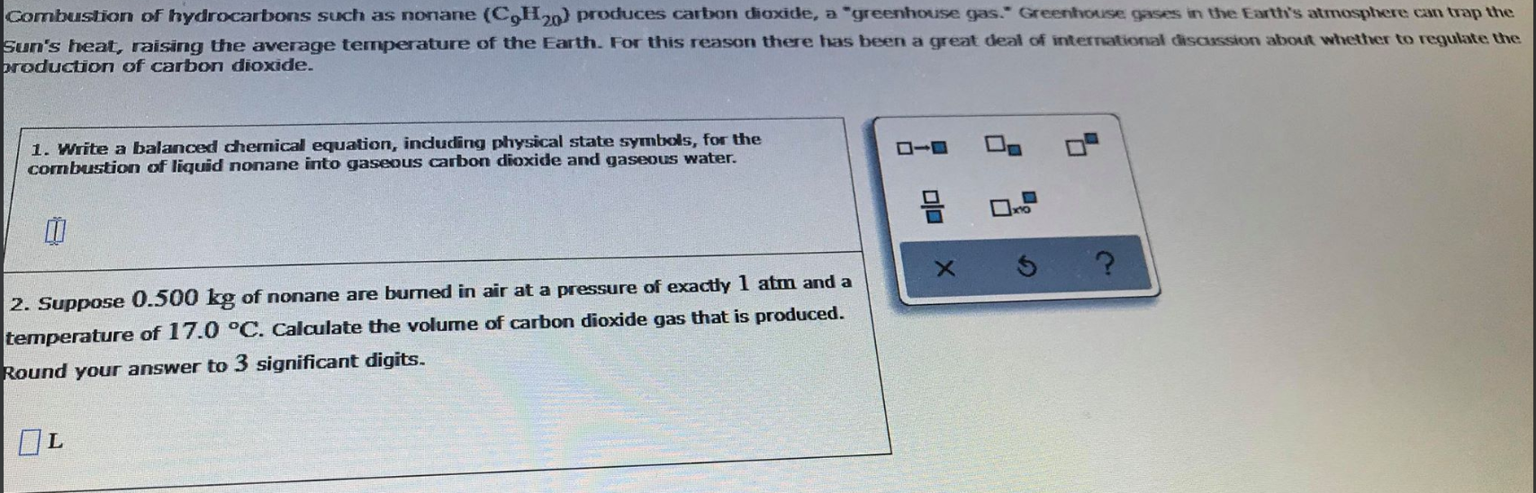 Solved combustion of hydrocarbons such as nonane (C,H20) | Chegg.com
