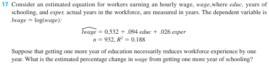 Solved 17 Consider an estimated equation for workers earning | Chegg.com