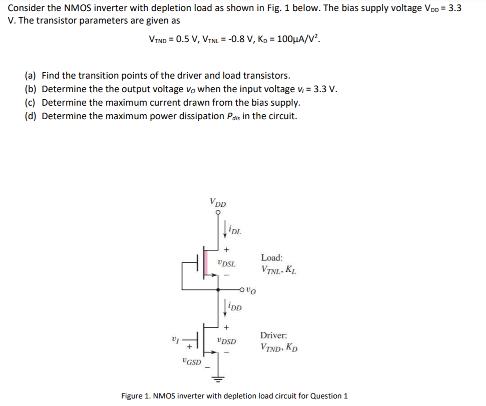 Solved Consider the NMOS inverter with depletion load as | Chegg.com