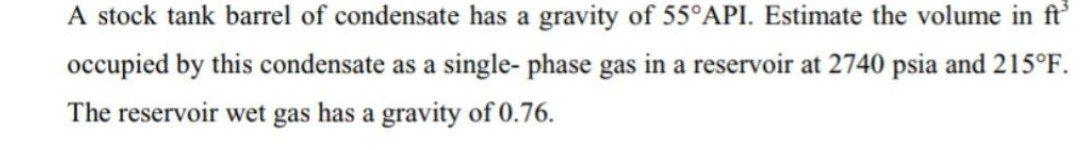 Solved A stock tank barrel of condensate has a gravity of | Chegg.com