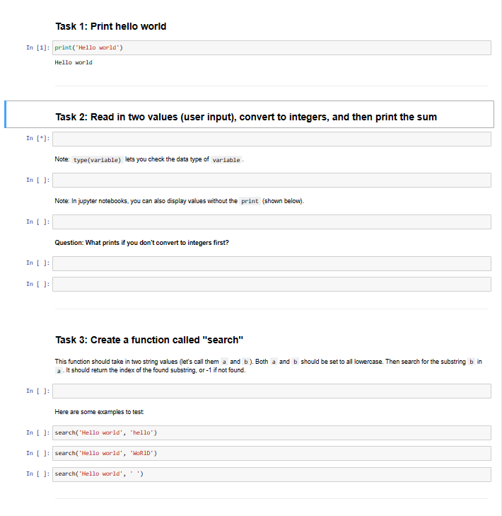 Solved Task 1: Print hello worldIn ।Task 2: Read in two | Chegg.com