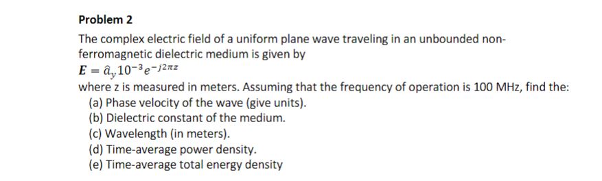 Solved Problem 2 The complex electric field of a uniform | Chegg.com